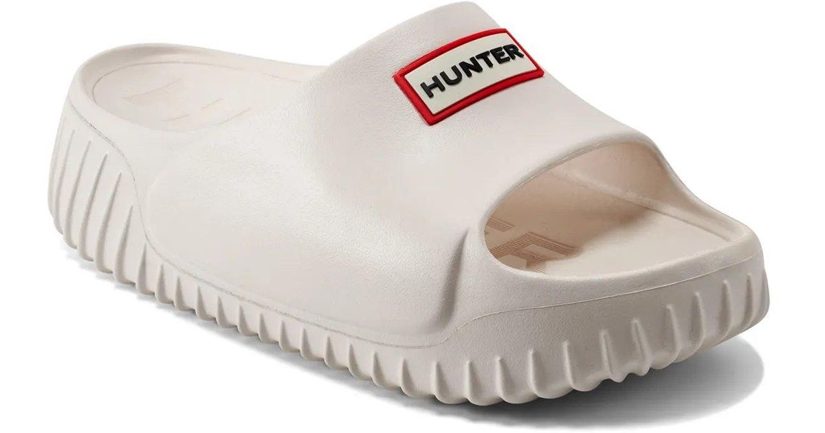 HUNTER Faroe Platform Slide Sandal in White | Lyst