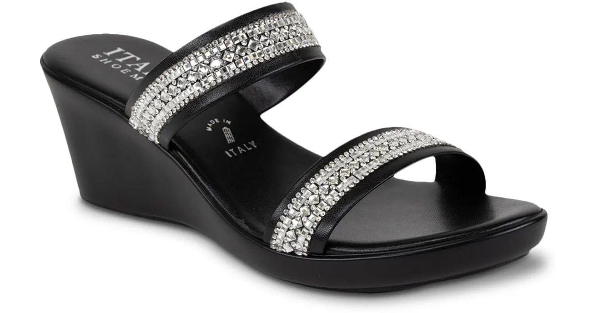 Italian Shoemakers Aracely Wedge Sandal in Black | Lyst