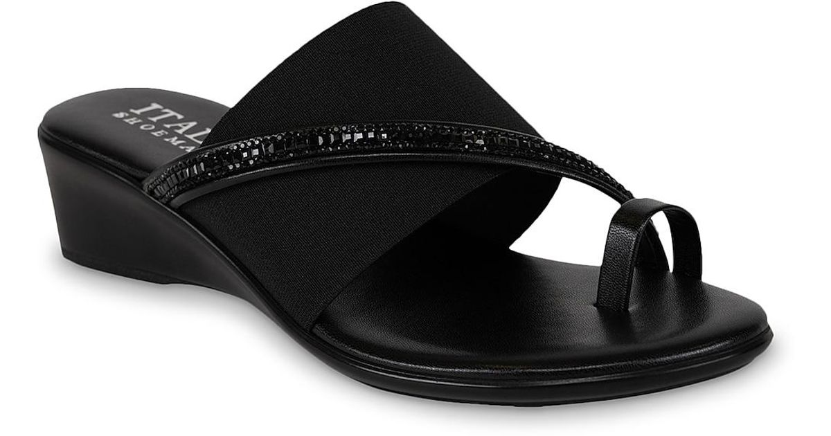 Italian Shoemakers Sianni Wedge Sandal in Black | Lyst