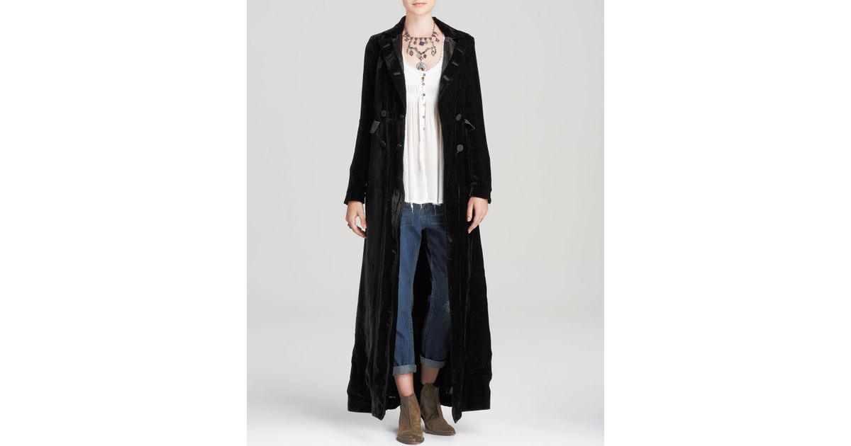 Free People Maxi Coat - Drippy Velvet Tuxedo in Black | Lyst