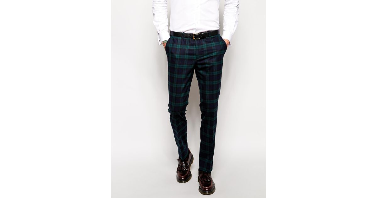 Noose And Monkey Plaid Pants With Stretch In Super Skinny Fit in Green ...