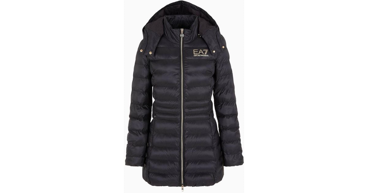 EA7 Official Store Core Lady Hooded Pea Coat in Black | Lyst