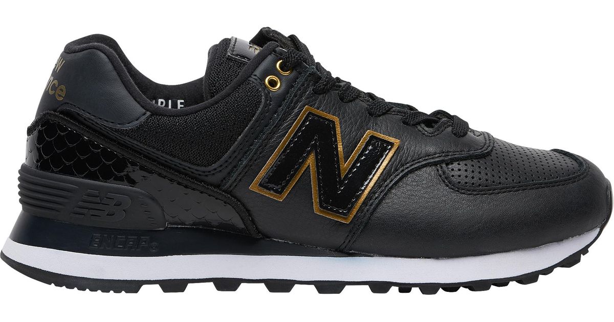 New Balance Suede 574 Classic Running Shoes In Black Metallic Gold