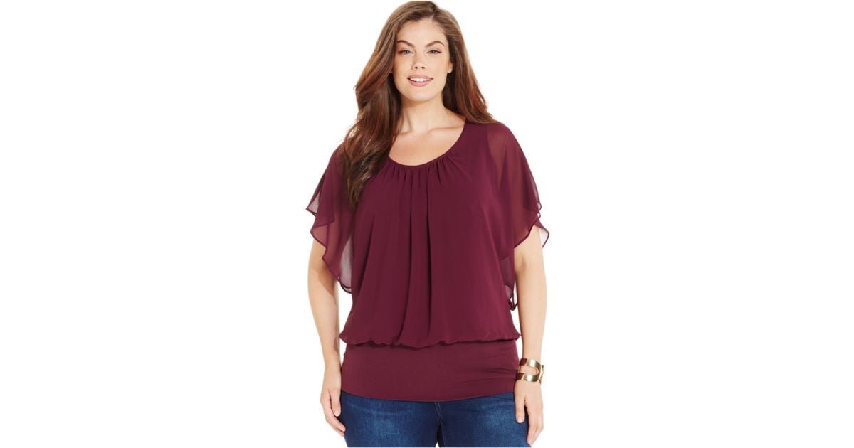 Style & Co. Plus Size Flutter-sleeve Banded-hem Top in Purple | Lyst