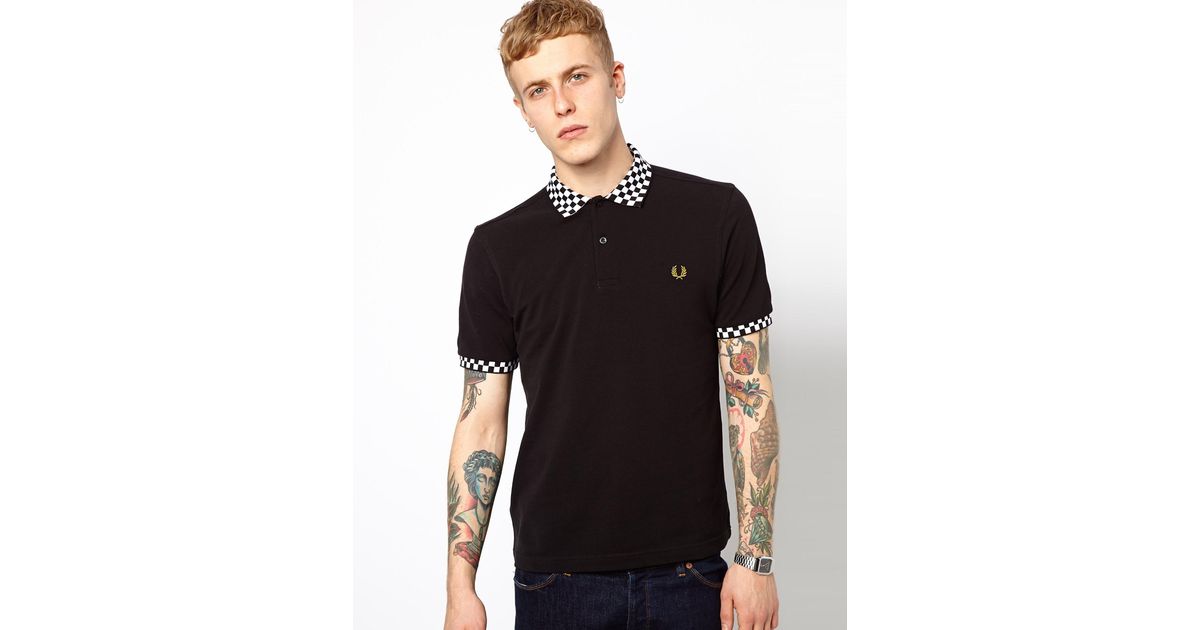 Fred Perry Polo With Checkerboard Collar in Black for Men | Lyst