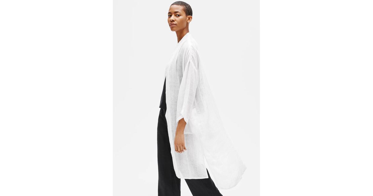 Eileen Fisher Organic Linen Gauze High Neck Jacket in White | Lyst