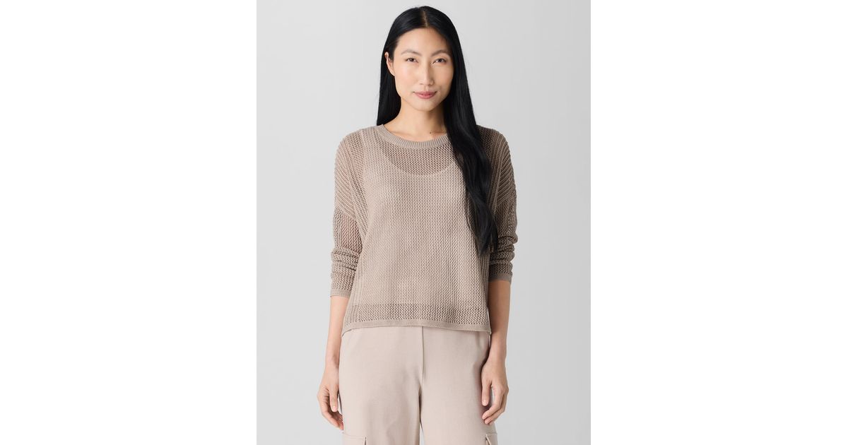 Eileen Fisher Organic Linen Cotton Cord Crew Neck Top in Natural | Lyst