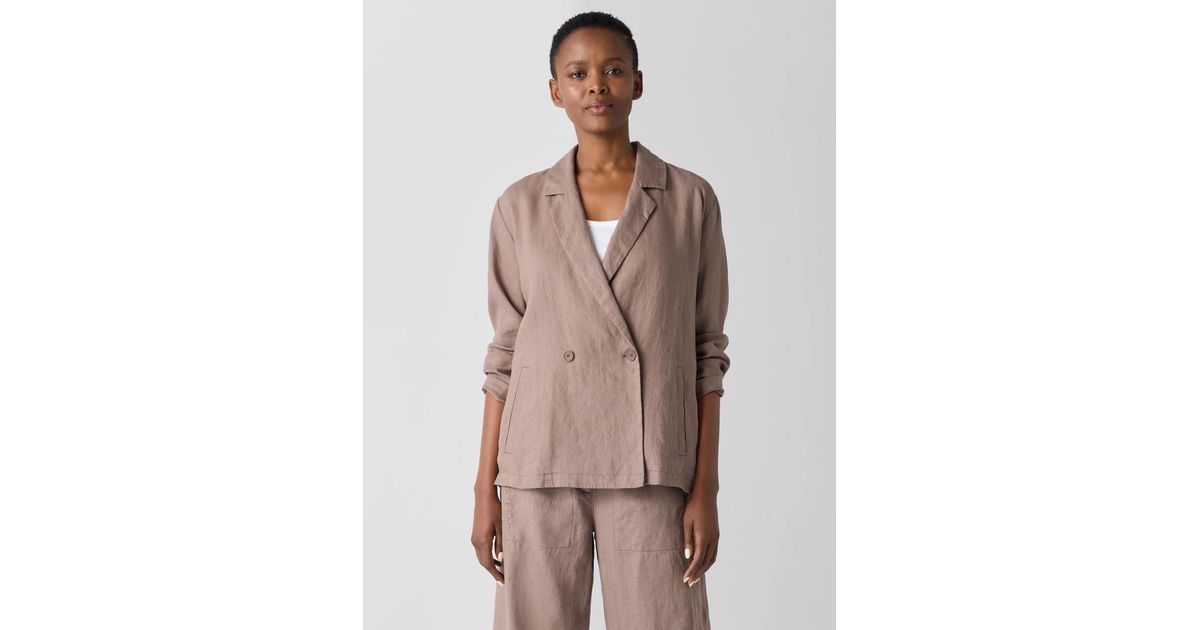 Eileen Fisher Organic Linen Double-breasted Blazer in Natural | Lyst