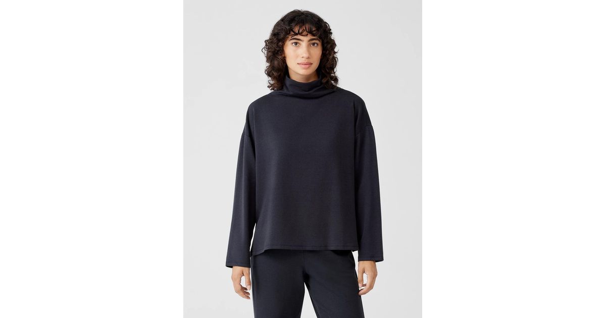 Eileen Fisher Cozy Brushed Terry Hug Funnel Neck Box-top in Blue | Lyst