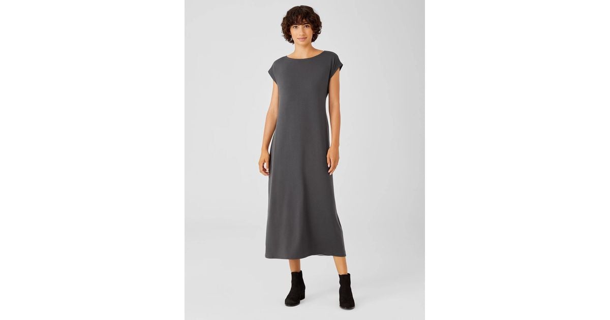 Eileen Fisher Fine Jersey Tie Waist Dress in White | Lyst