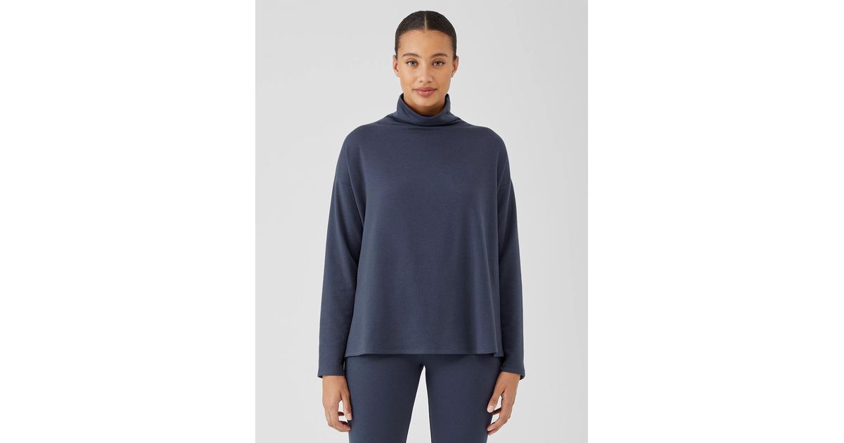 Eileen Fisher Cozy Brushed Terry Hug Funnel Neck Box-top in Blue | Lyst