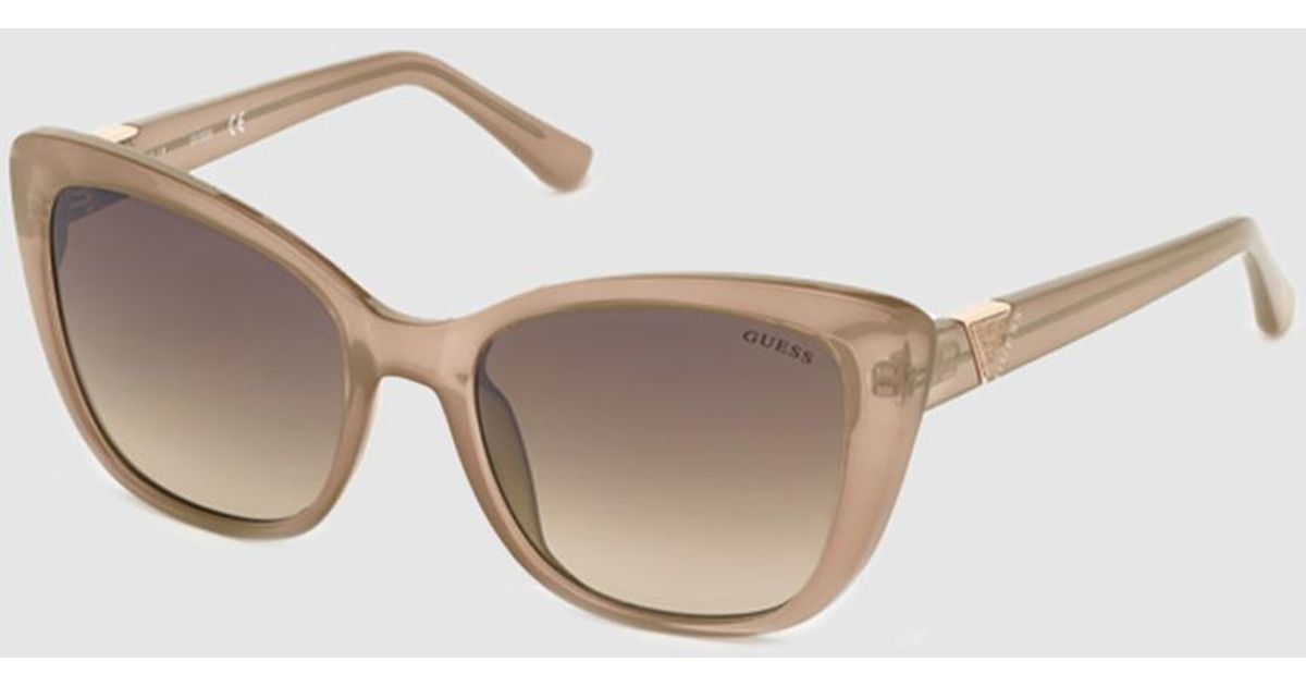 Guess Translucent Beige Cat Eye Sunglasses With Brand Detail In Natural Lyst