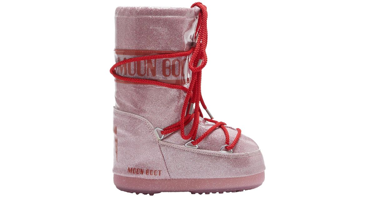 Moon Boot Icon Jr Glitter in Red | Lyst