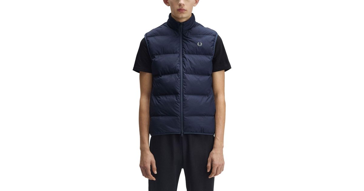 Fred Perry Quilted Padded Vest in Blue for Men | Lyst UK