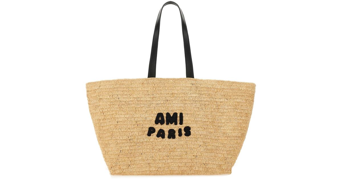Ami Paris Tote Bag With Logo in Natural | Lyst