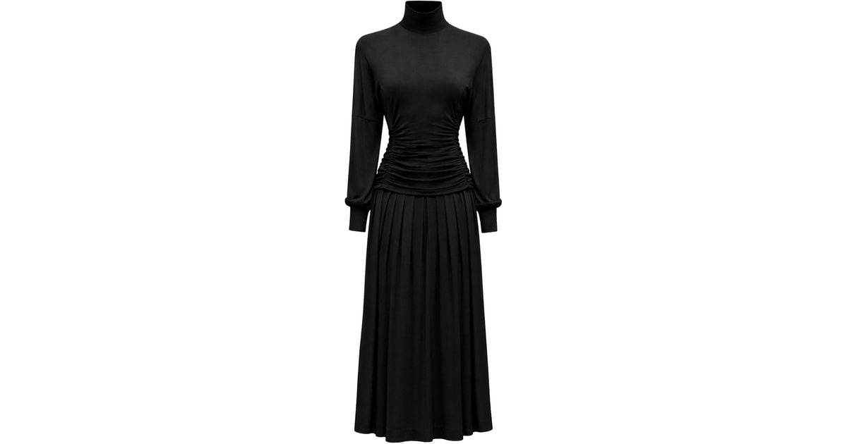 Ganni Long Dress With High Neck in Black | Lyst UK