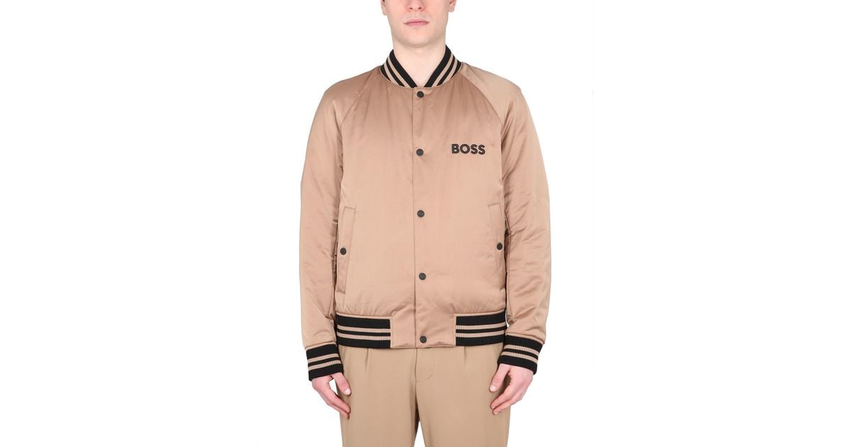 BOSS Bomber Jacket With Logo in Natural for Men | Lyst UK
