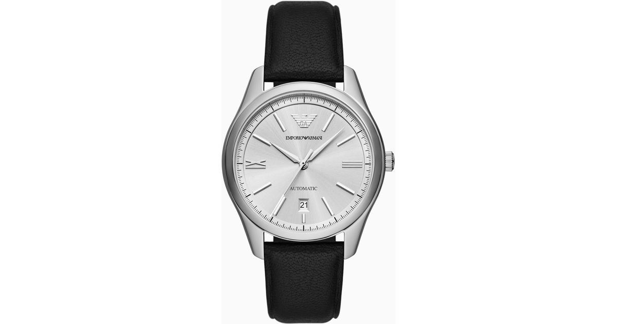 Emporio Armani Automatic Three-Hand Date Leather Watch in White for Men ...