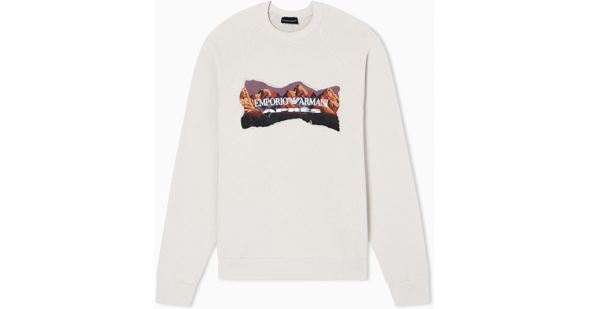 Emporio Armani Après Mountain Print Soft Jersey Sweatshirt in White for ...
