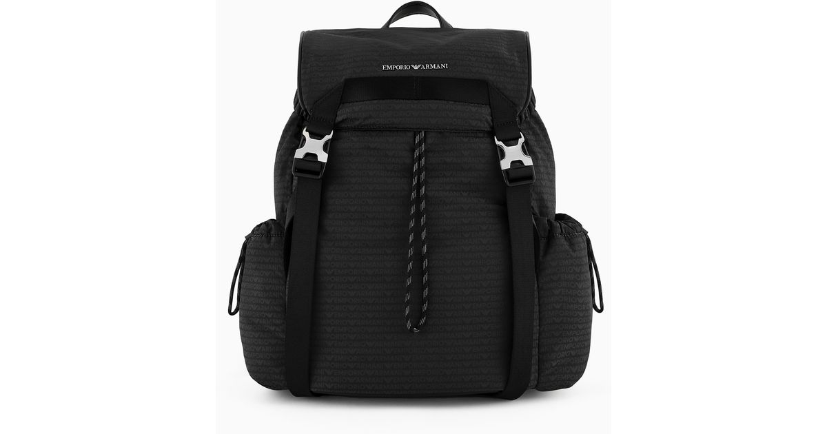 Emporio Armani Nylon Backpack With All-Over, Jacquard Logo Lettering in ...