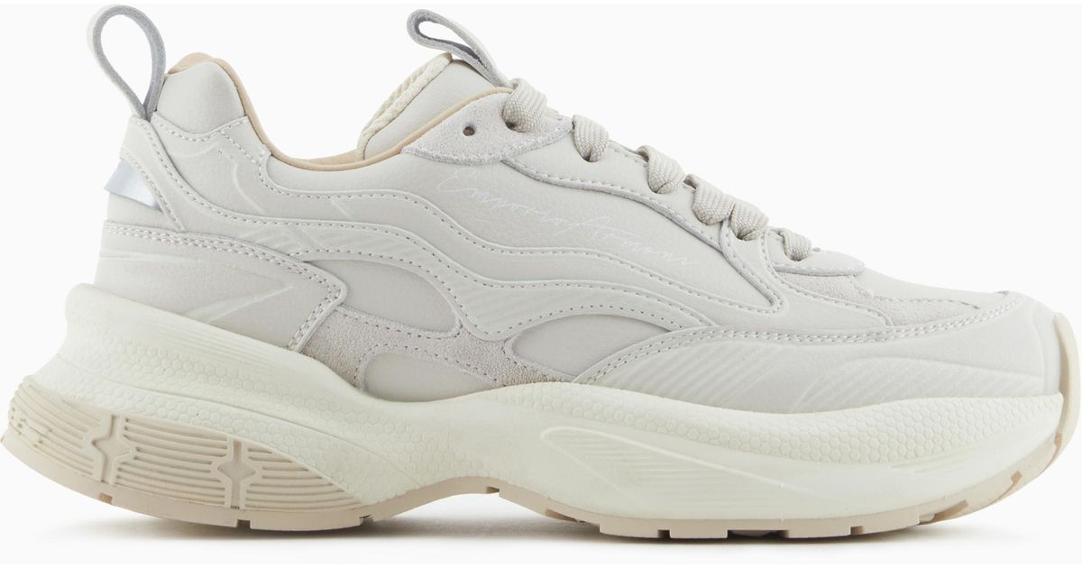 Emporio Armani Leather Sneakers With Velvet Details And A Signature ...