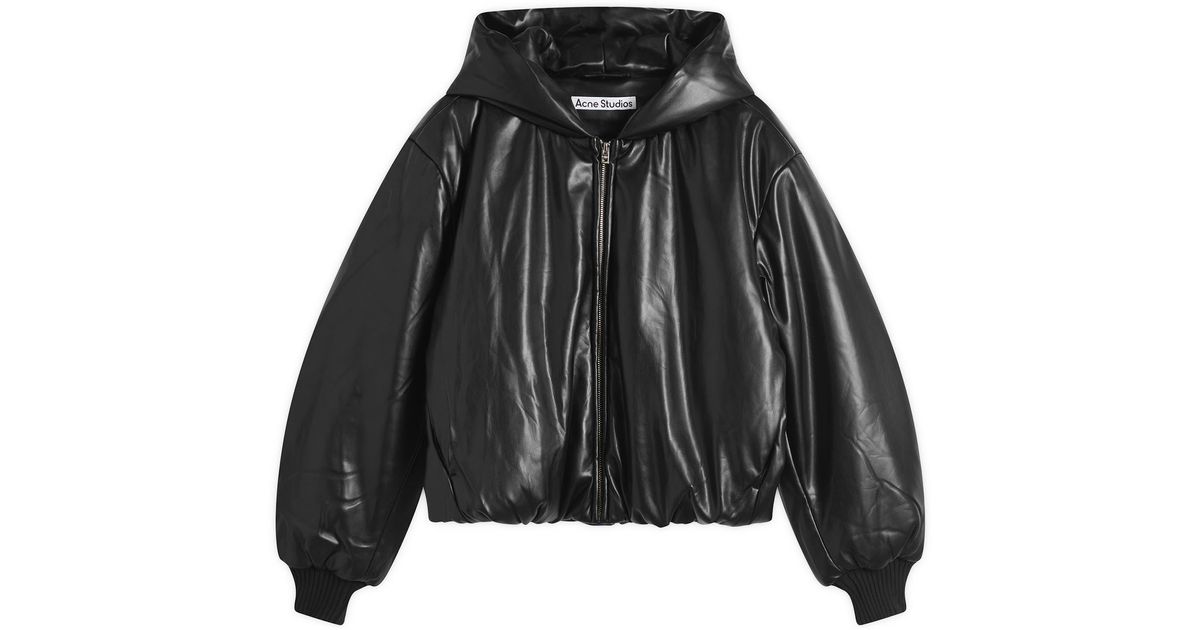 Acne Studios Offy Grainy Faux Leather Hooded Coat in Black | Lyst