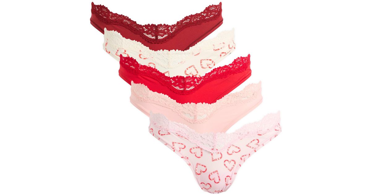 Skims Fits Everybody Lace Dipped Thong 5 Pack in Red | Lyst UK