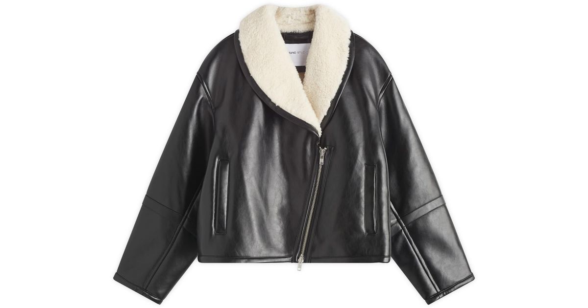 Stand Studio Faux Fur Shearling Coat in Black | Lyst UK