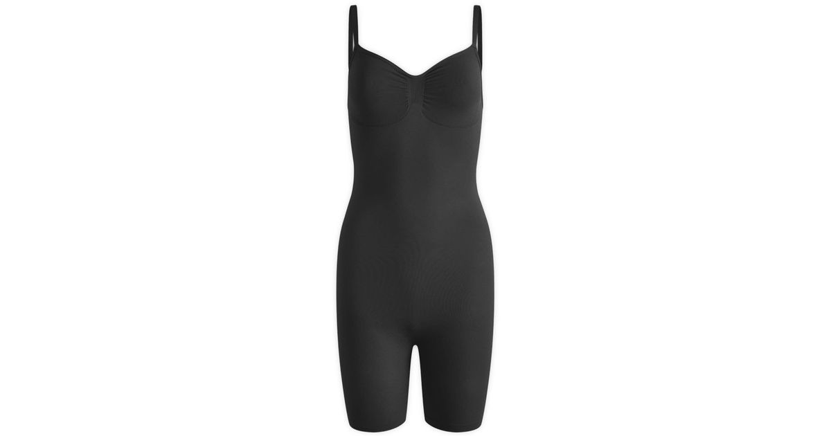 Skims Seamless Sculpt Bodysuit Mid-Thigh W/ Open Gusset in Black | Lyst