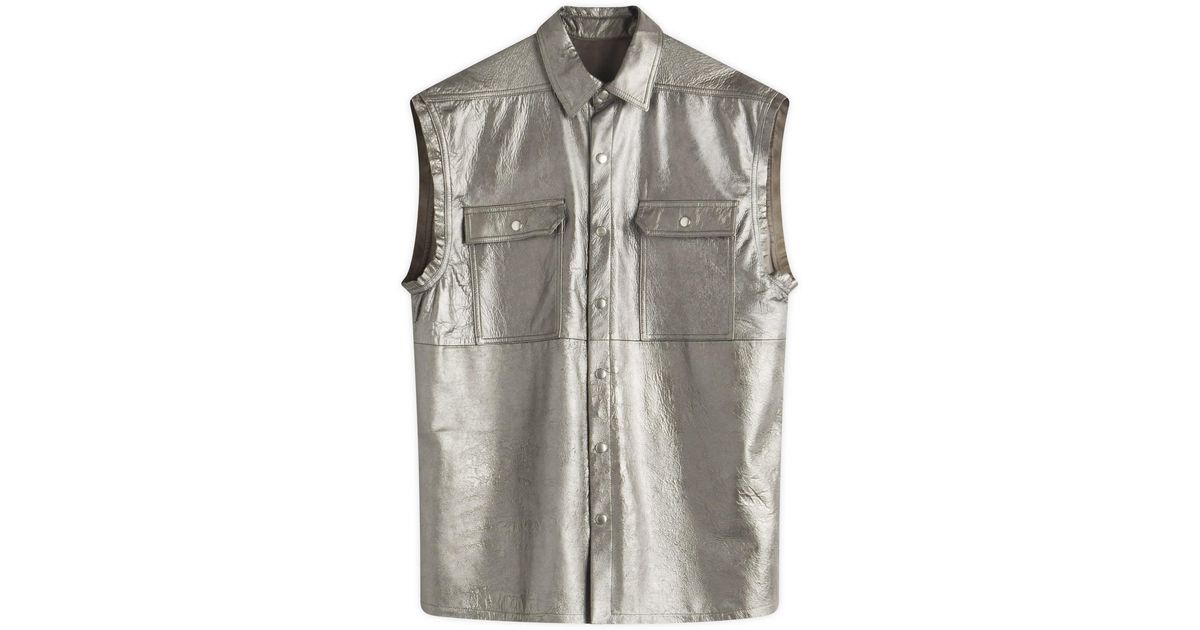 Rick Owens Leather Jumbo Outershirt in Gray for Men | Lyst