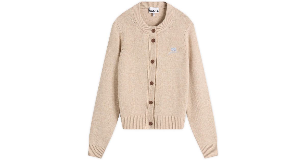 Ganni Core Future Wool Mix Cardigan in Natural | Lyst UK