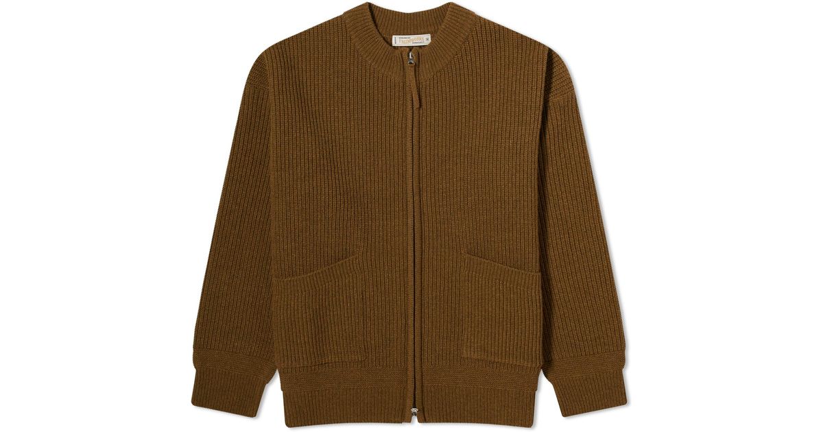 FRIZMWORKS Wool Deck Zip Cardigan in Brown for Men | Lyst