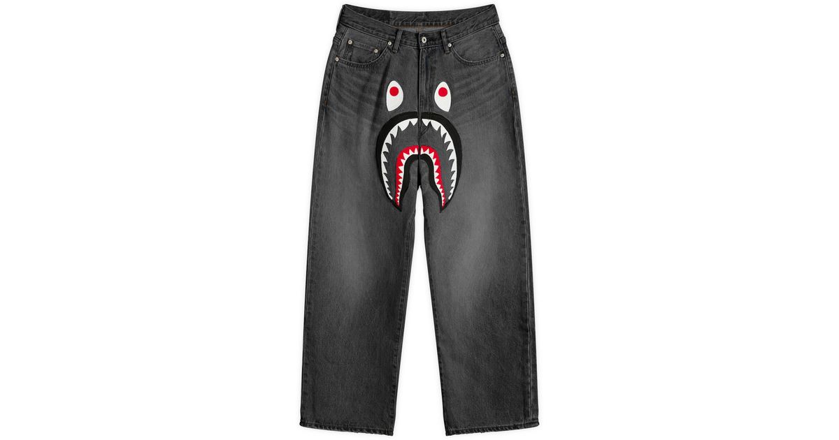 A Bathing Ape Shark Loose Fit 13Oz Jeans in Grey for Men | Lyst UK