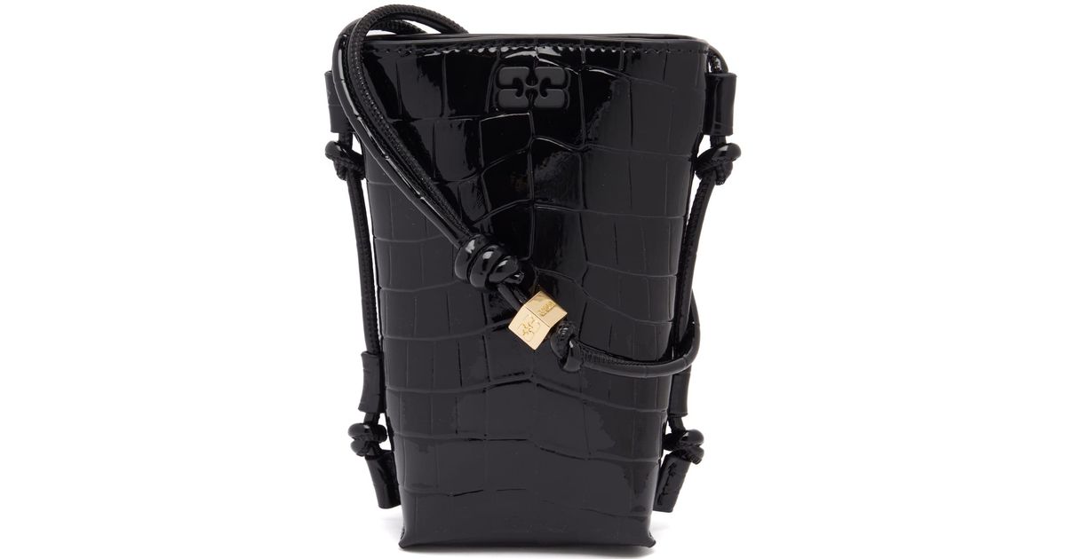 Ganni Bou Crossbody Patent Croco in Black | Lyst