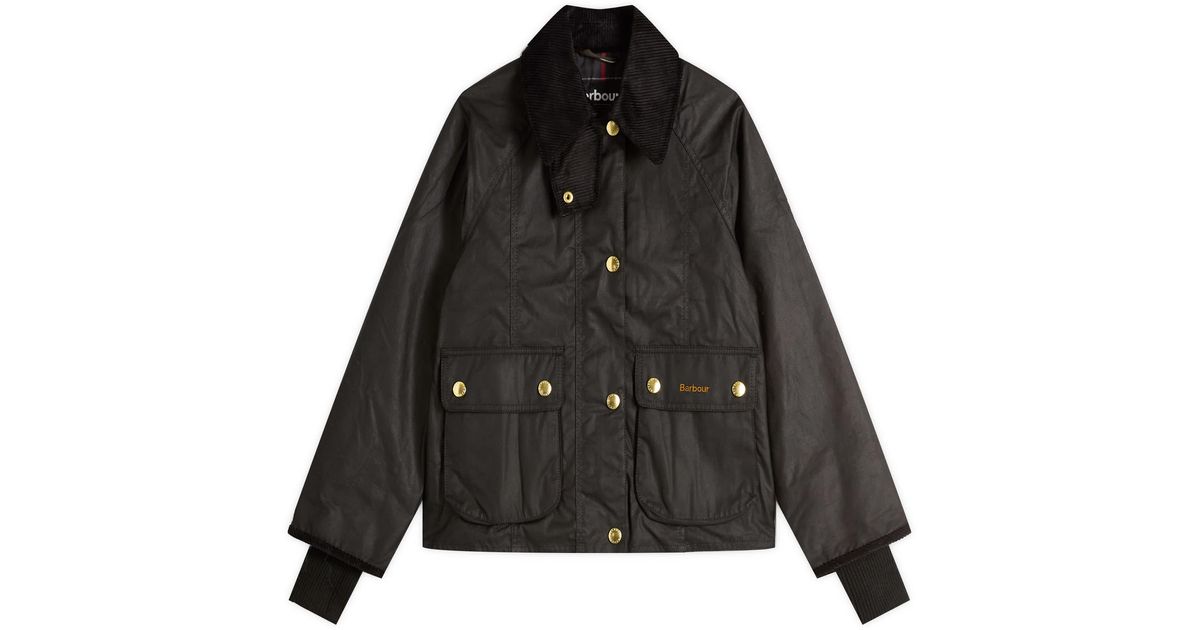 Barbour Cropped Beadnell Wax Jacket in Black | Lyst UK