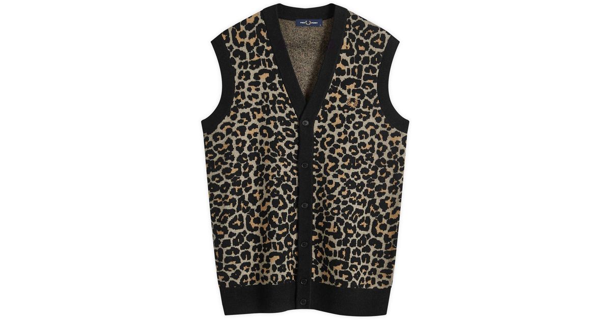 Fred Perry Leopard Print Knit Vest in Black for Men | Lyst