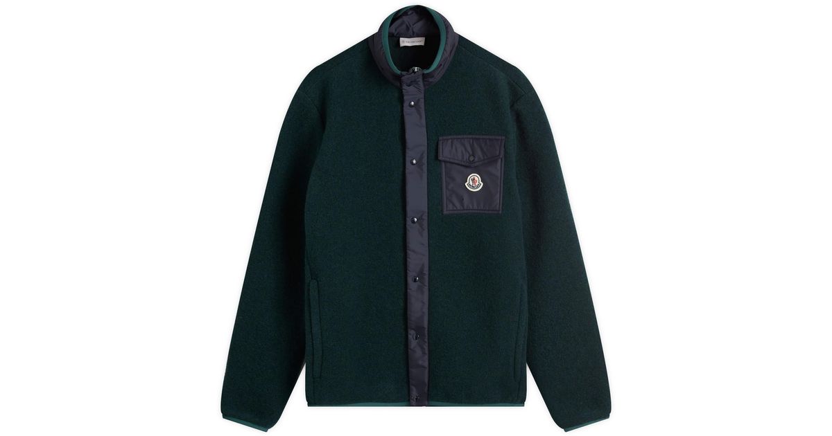 Moncler Fleece Button Down Jacket in Green for Men | Lyst