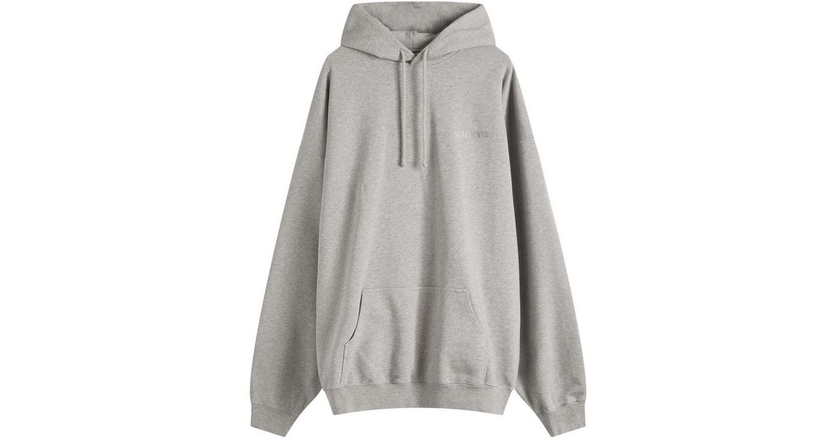 Vetements Embroidered Logo Oversized Hoodie in Gray for Men | Lyst