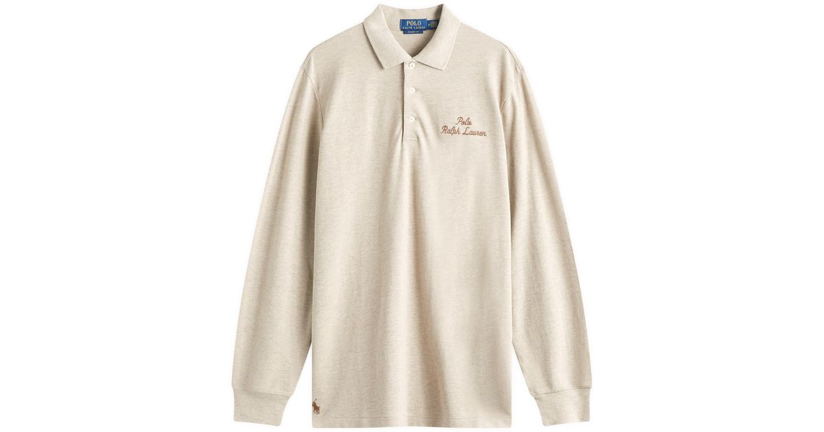 Polo Ralph Lauren Script Logo Long Sleeve Polo in Natural for Men | Lyst