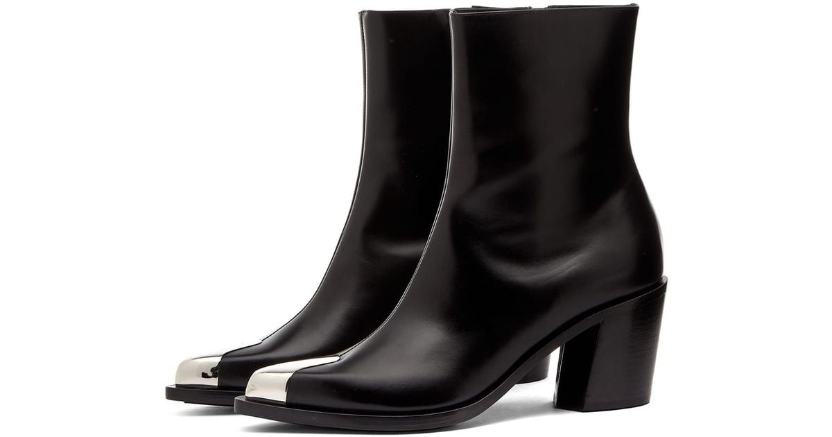 McQueen Metal Toe Cap Ankle Boot in Black | Lyst