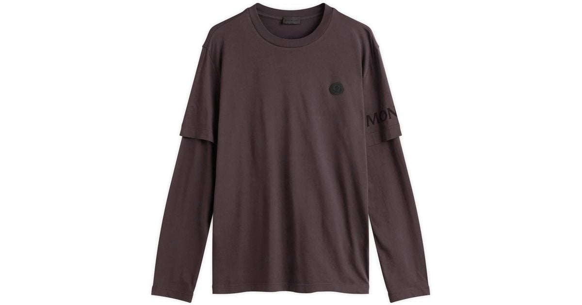 Moncler Long Sleeve Double Layer T-Shirt in Brown for Men | Lyst Canada