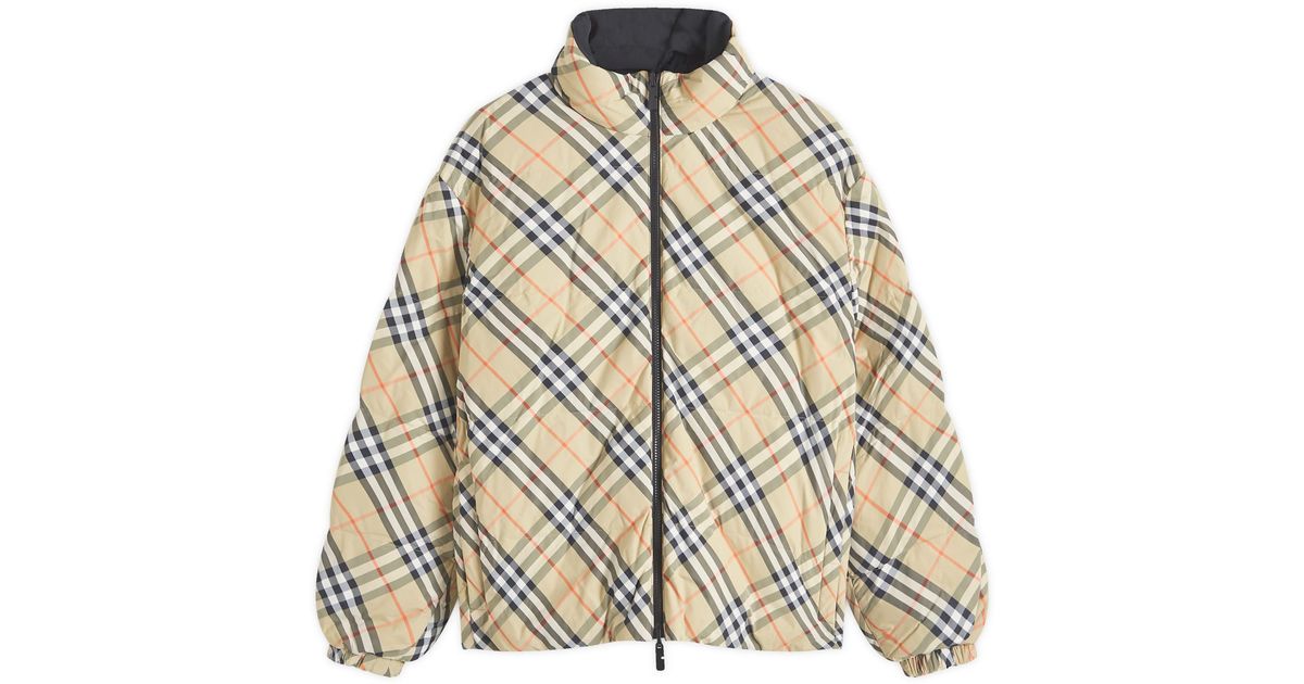 Burberry Nylon Check Puffer Jacket in Metallic for Men | Lyst UK
