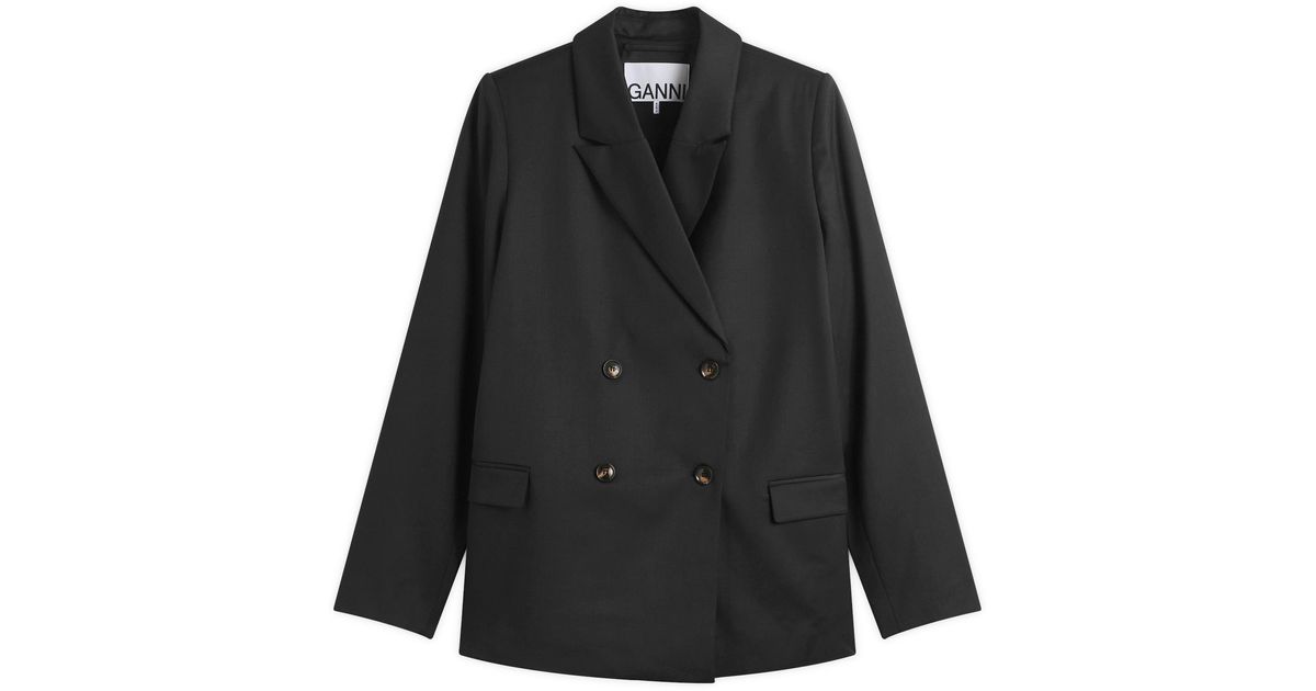 Ganni Calendered Wool Blazer in Black | Lyst