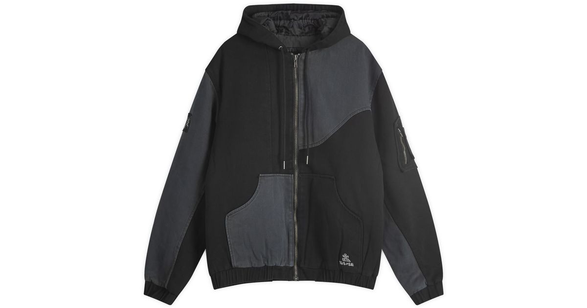 Dime Denim Panel Hooded Bomber Jacket in Black for Men | Lyst