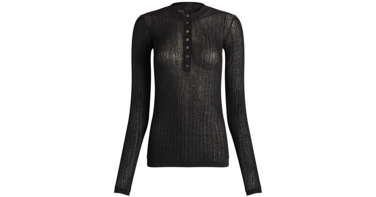 Skims Sheer Knit Long Sleeve Henley Top in Black | Lyst Australia