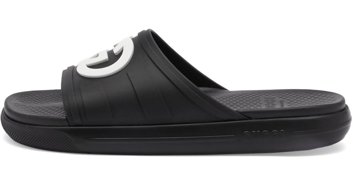 Gucci Interlocking Logo Pursuit Slide in Black for Men | Lyst