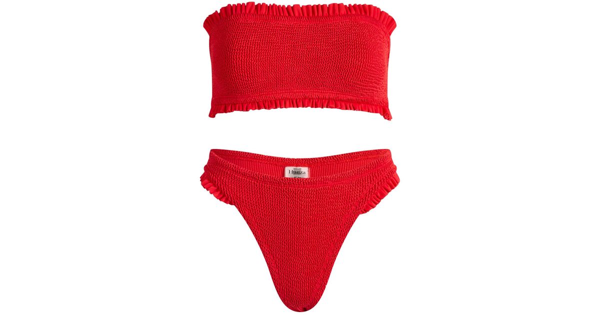 Hunza G Tracey Frill Bandeau Bikini in Red | Lyst