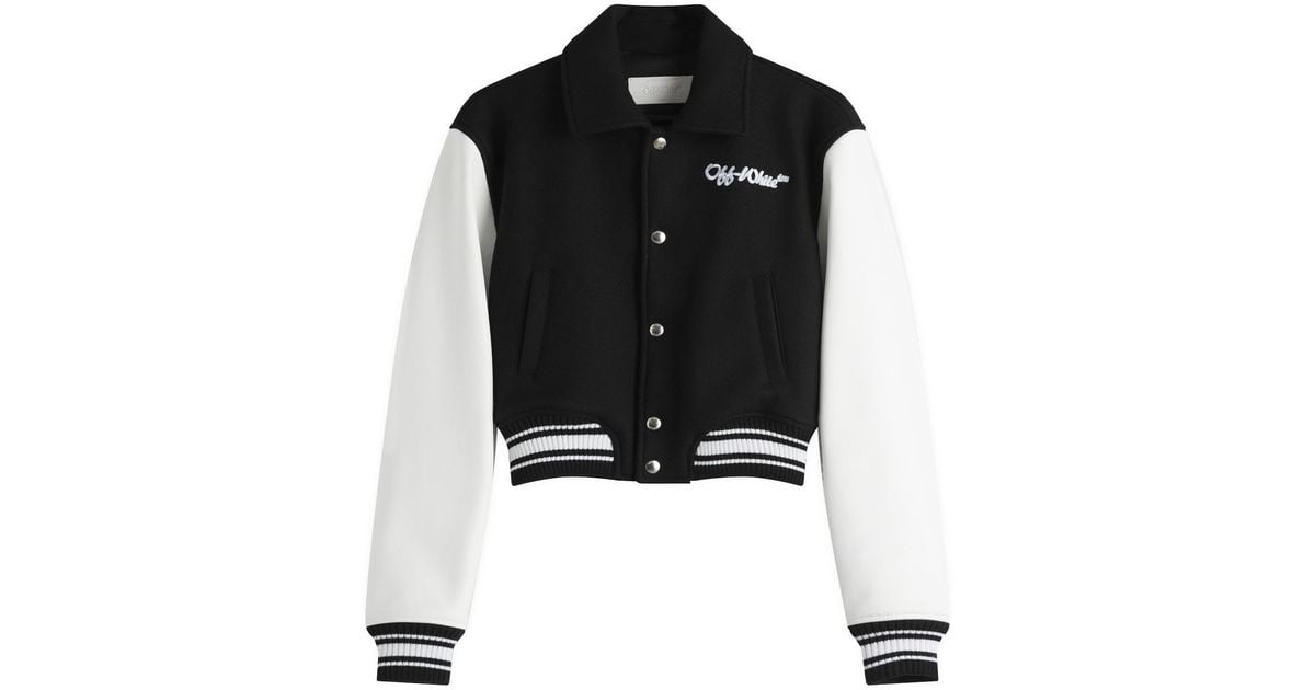 Off-White c/o Virgil Abloh Wo Simple Cropped Varsity Jacket in Black | Lyst