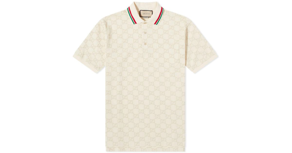 Gucci Monogram Embroidered Stretch Cotton Piqué Polo Shirt In Natural