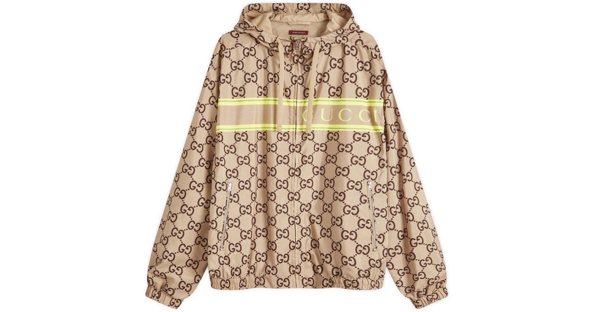 Gucci Gg Monogram Logo Hooded Jacket in Brown for Men | Lyst